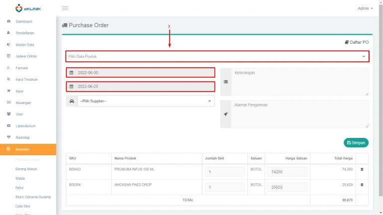Cara Purchase Order Produk | Inventory – Pusat Tutorial eKlinik