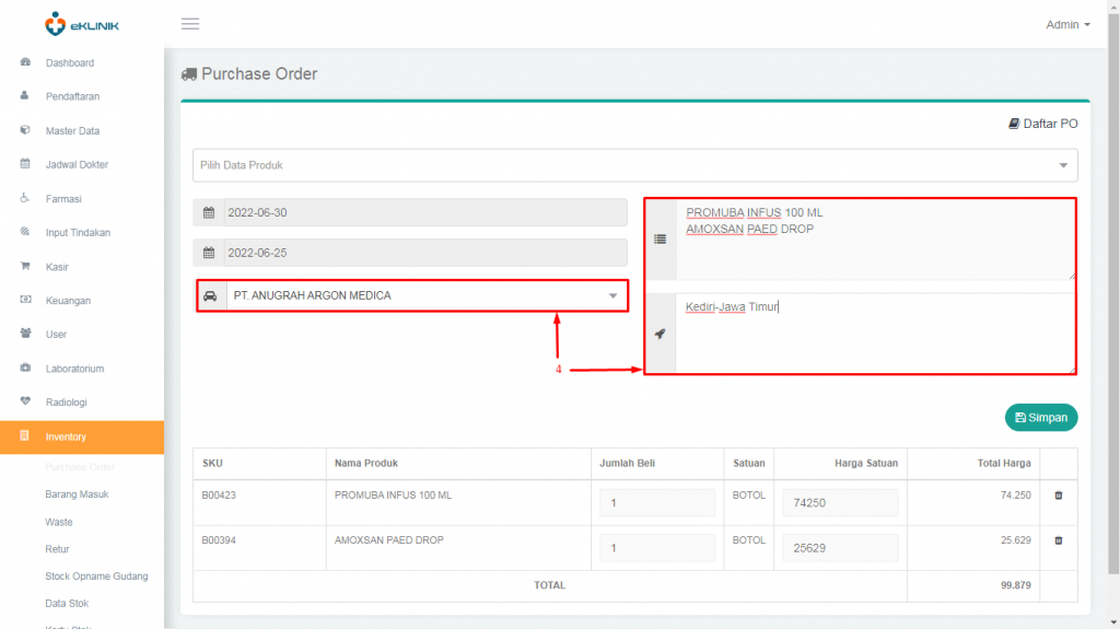Cara Purchase Order Produk | Inventory – Pusat Tutorial eKlinik