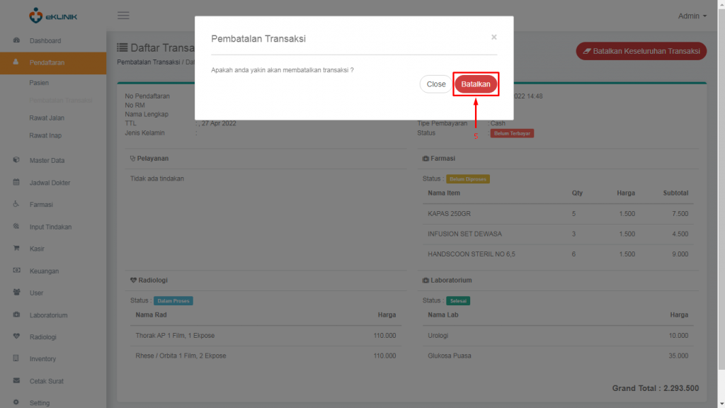 Cara Pembatalan Transaksi | Pendaftaran – Pusat Tutorial eKlinik