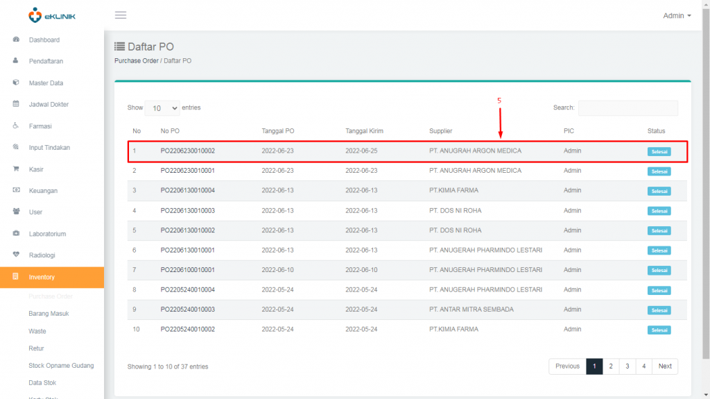 Cara Cek Daftar PO (Purchase Order) | Inventory – Pusat Tutorial eKlinik