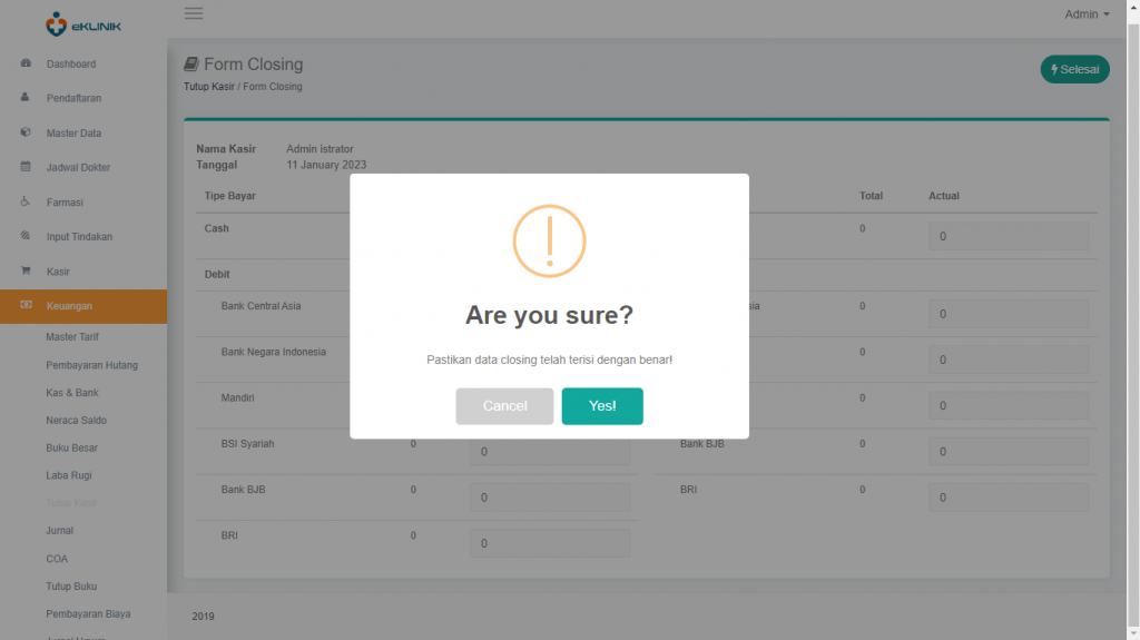 Cara Tutup Kasir | Keuangan – Pusat Tutorial eKlinik