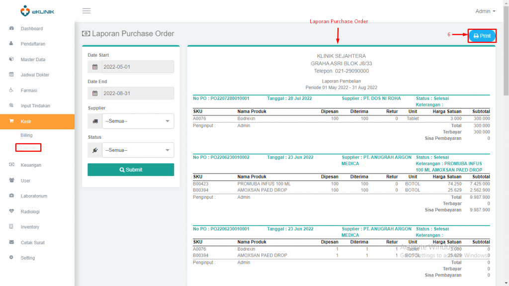 Cara Laporan Purchase Order | Kasir – Pusat Tutorial eKlinik