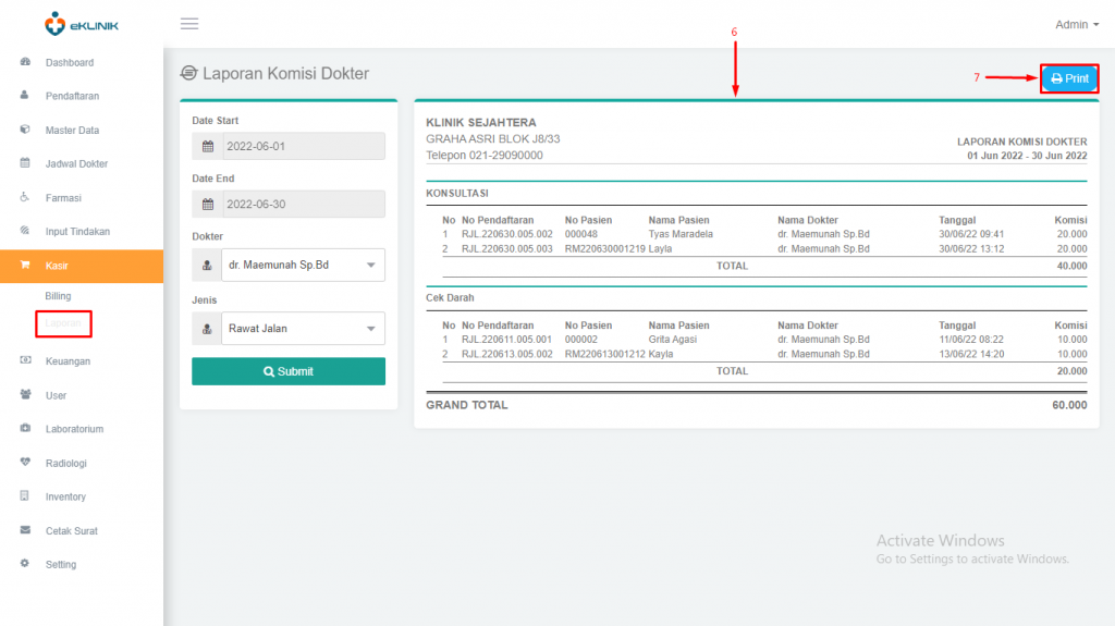 Cara Laporan Komisi Dokter | Kasir – Pusat Tutorial eKlinik